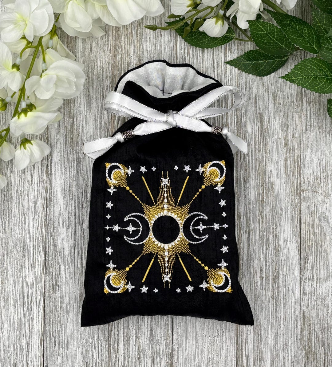 Silk Celestial Embroidered Tarot Bag, Keepsake Bag / Drawstring Bag ...