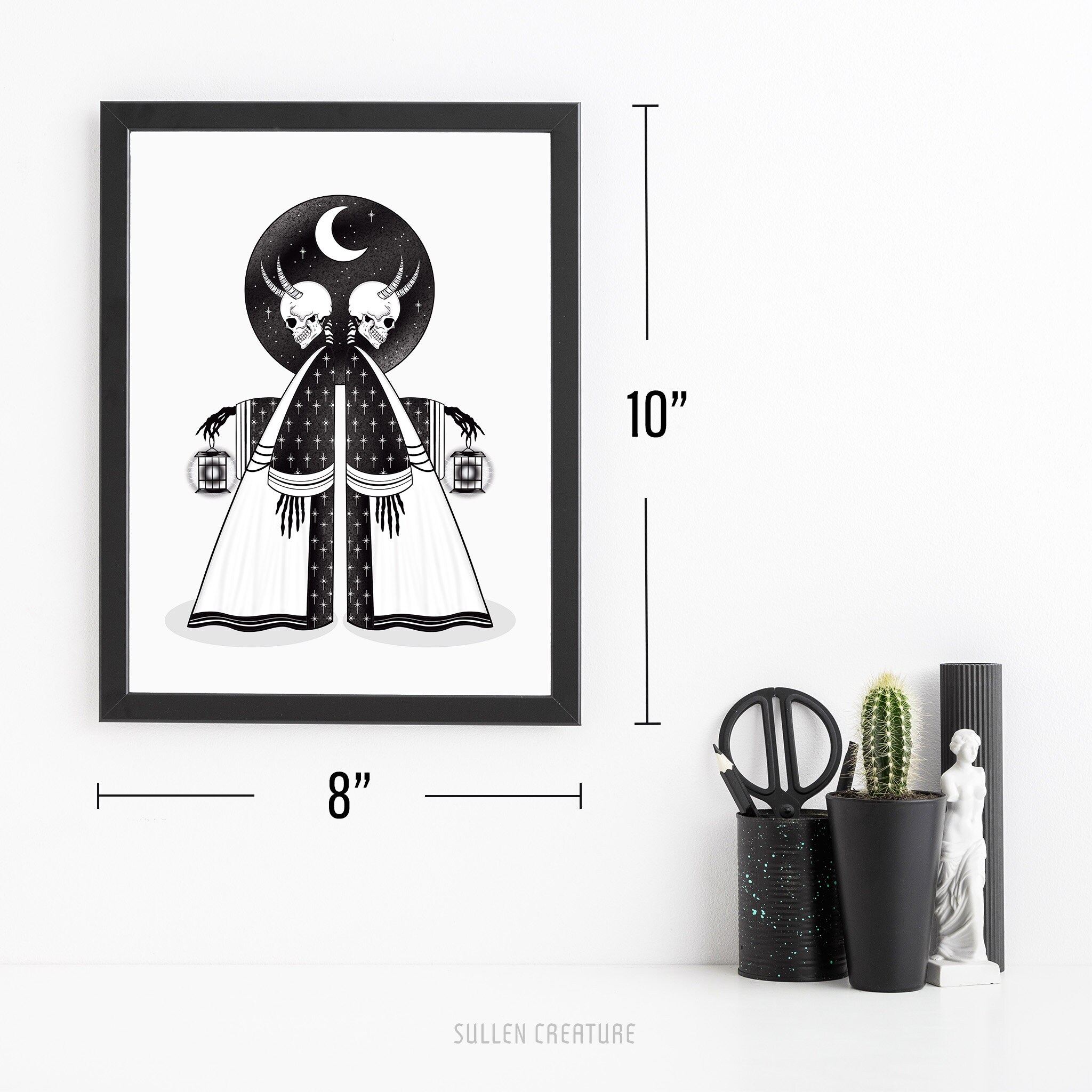 Skeleton Gothic Art Print, 8x10, 5x7, Spooky Home Decor, Black and ...