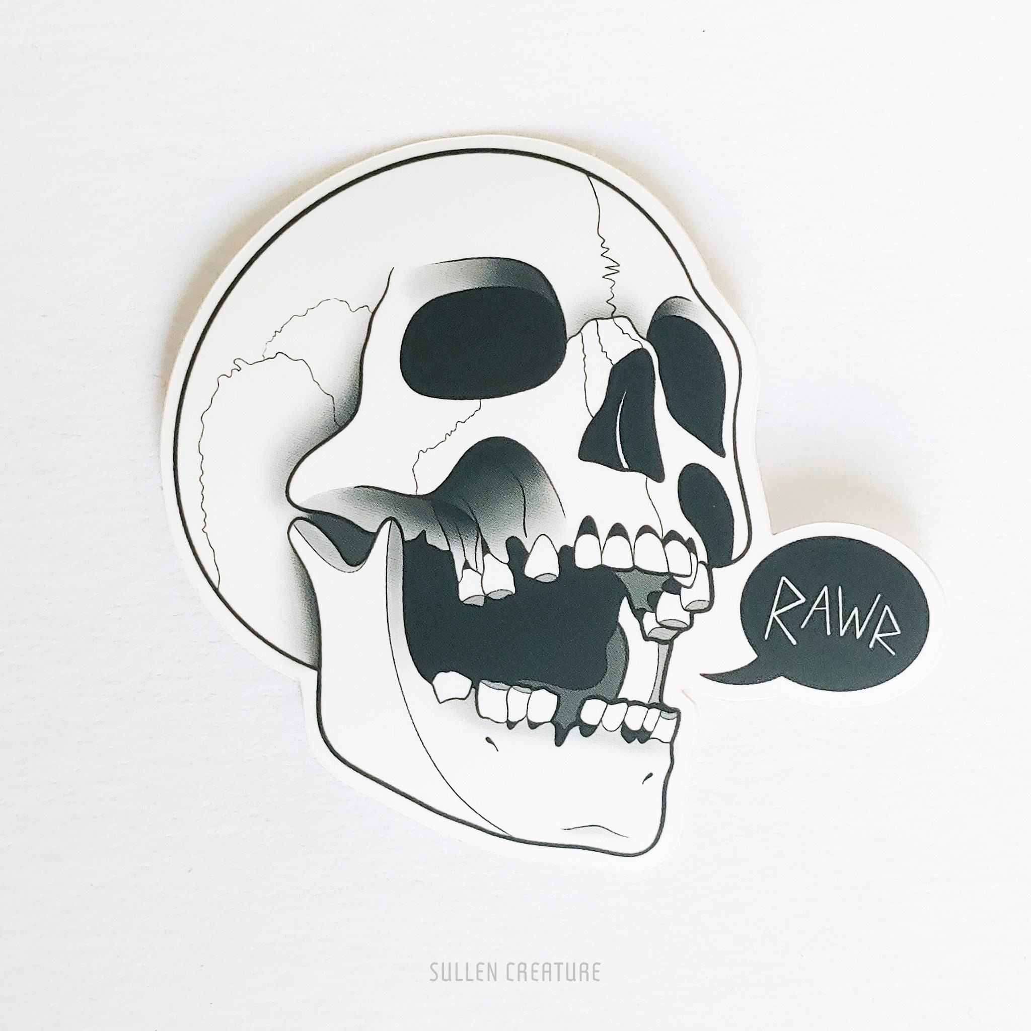 Black and White Skull Sticker, 3x3, Gothic Accessories, Dark Art ...
