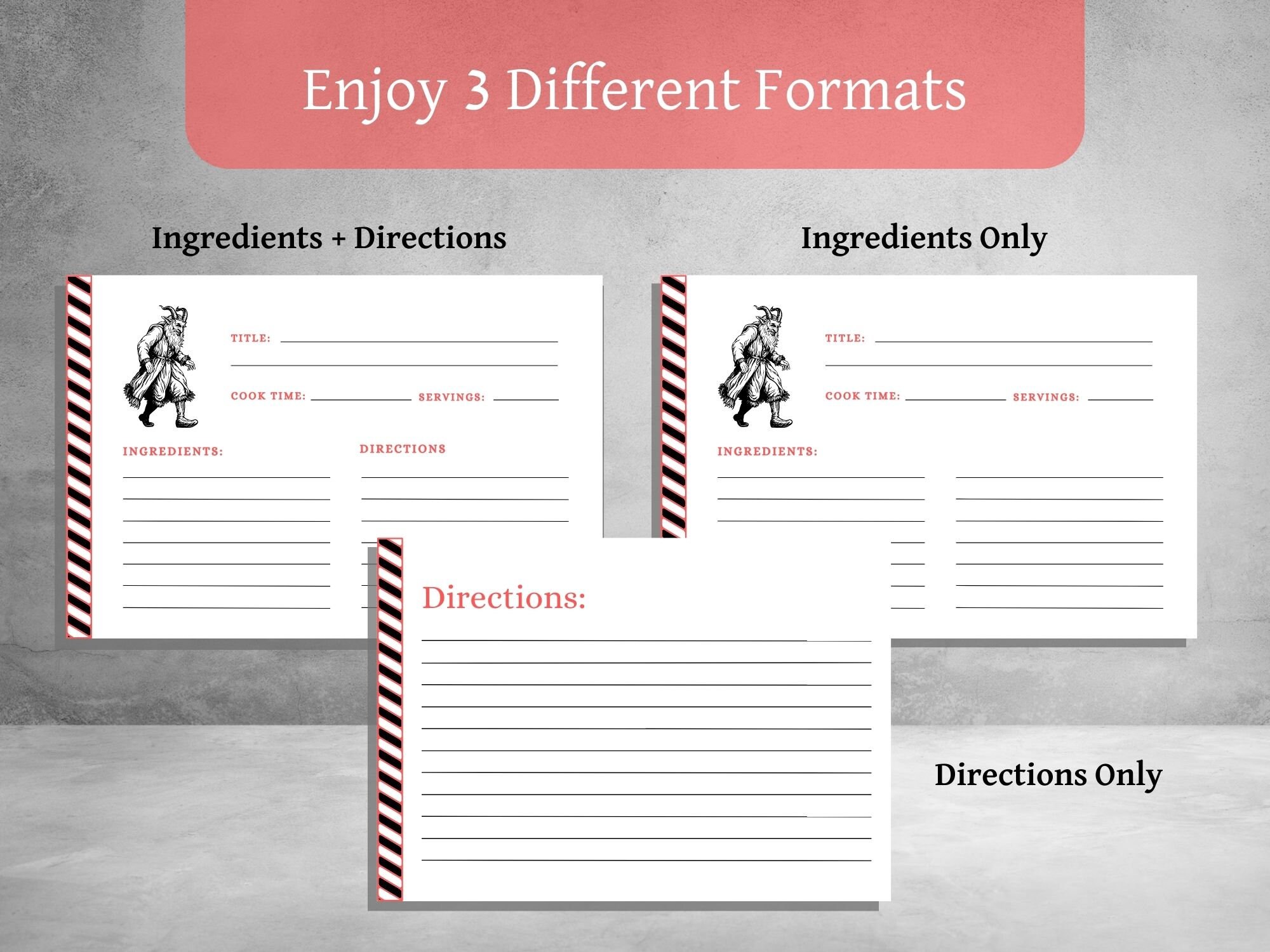 Krampus Christmas Recipe Printable, Holiday Card Set, 4x6, Black and ...