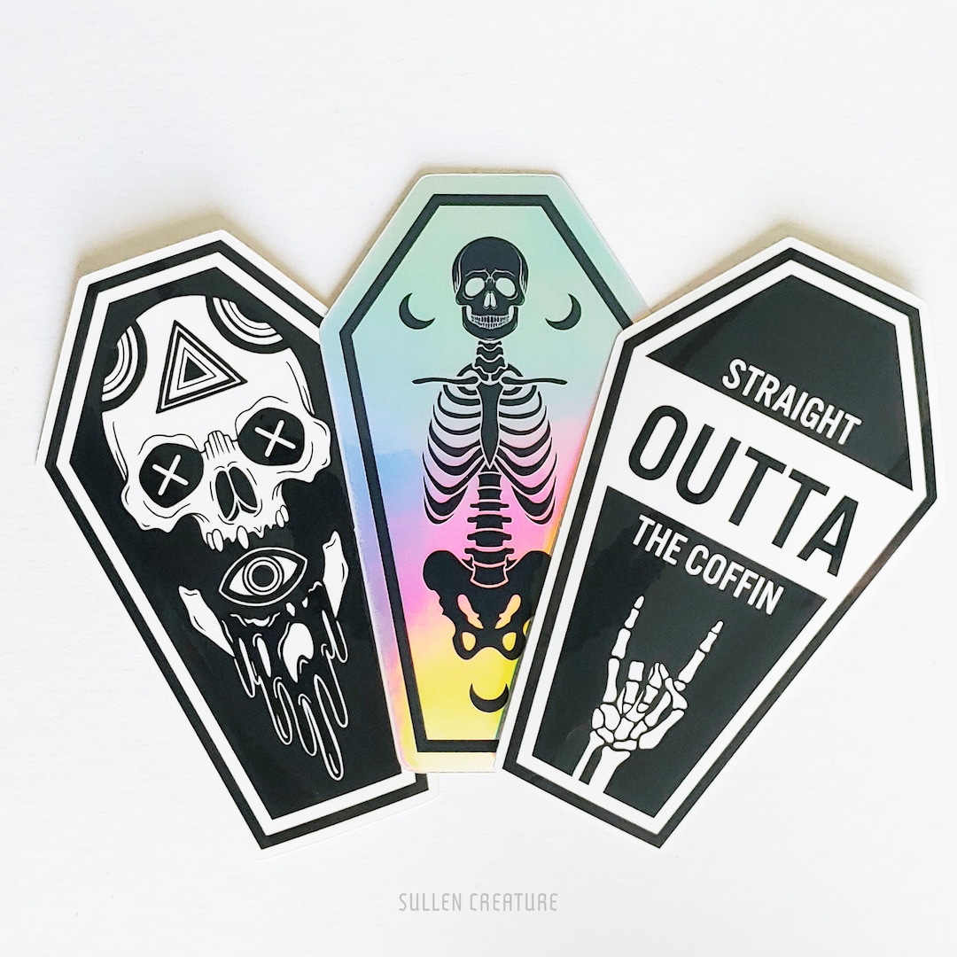 Coffin Skull Sticker Pack, Gothic Accessories, Holographic Vinyl Decal ...