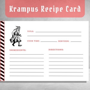Krampus Christmas Recipe Printable, Holiday Card Set, 4x6, Black and ...