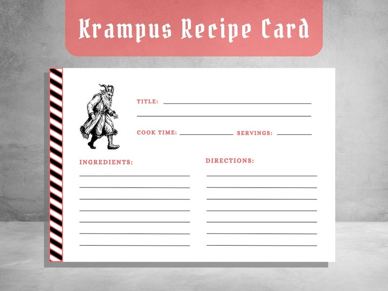 Krampus Christmas Recipe Printable, Holiday Card Set, 4x6, Black and ...