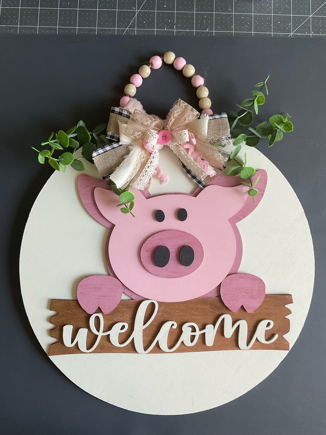 Welcome Pig Wood Round Door Sign - Etsy