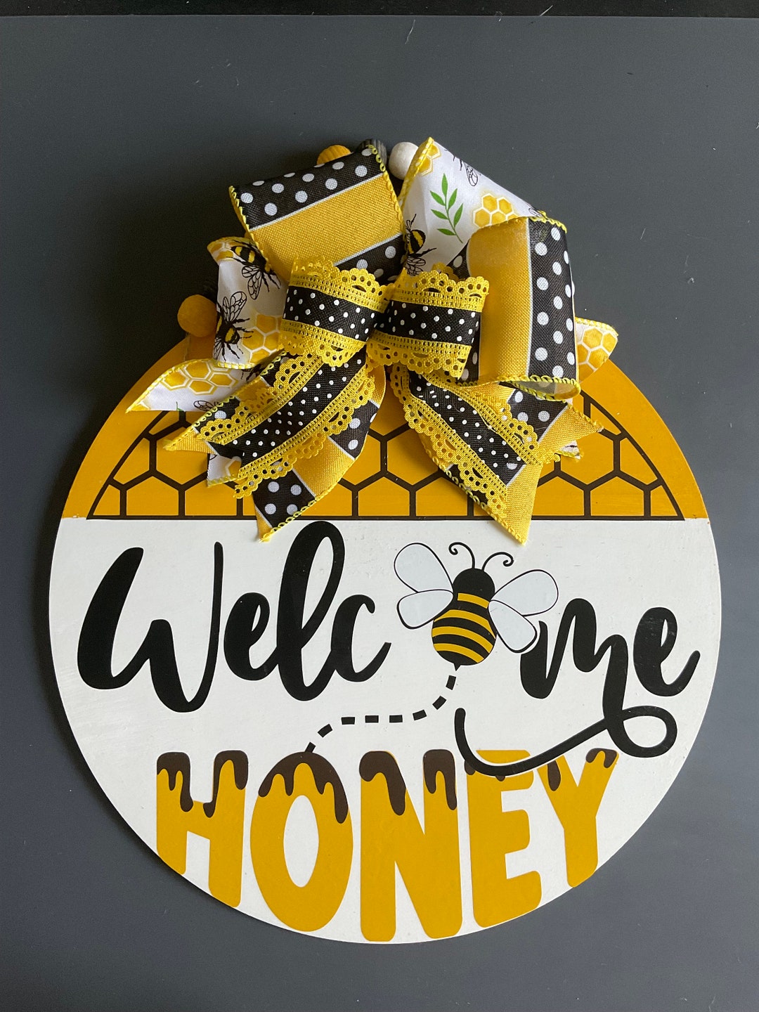 Welcome Honey Bee Wood Round Door Sign - Etsy