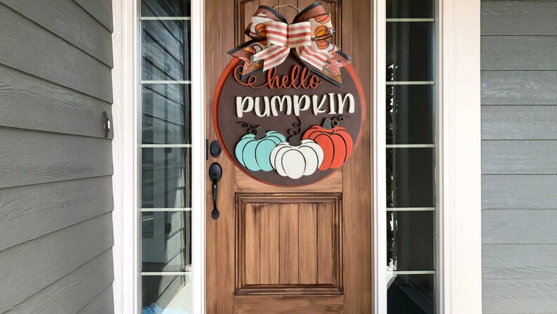 Fall Hello Pumpkin Wood Door Hanger - Etsy
