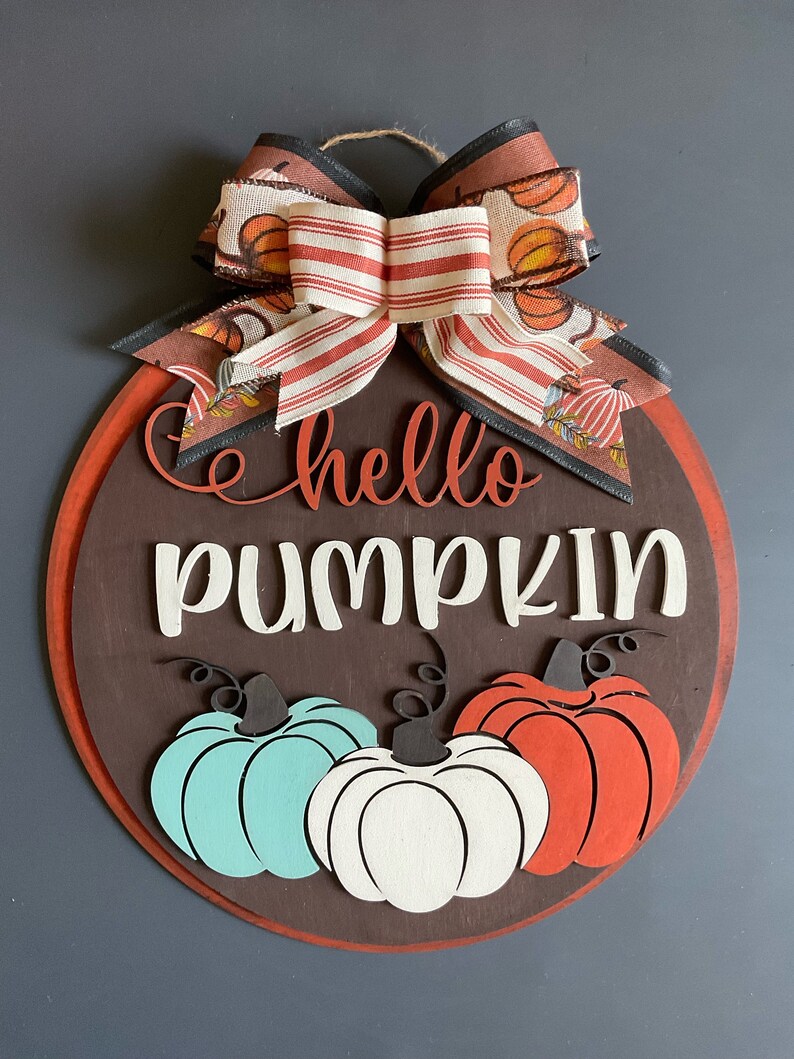 Fall Hello Pumpkin Wood Door Hanger - Etsy