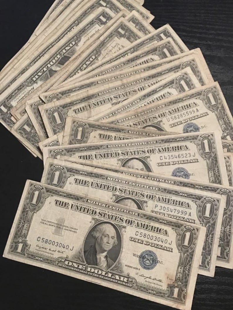1957 One Dollar Silver Certificate – Blue Seal US Bill – Vintage Paper ...