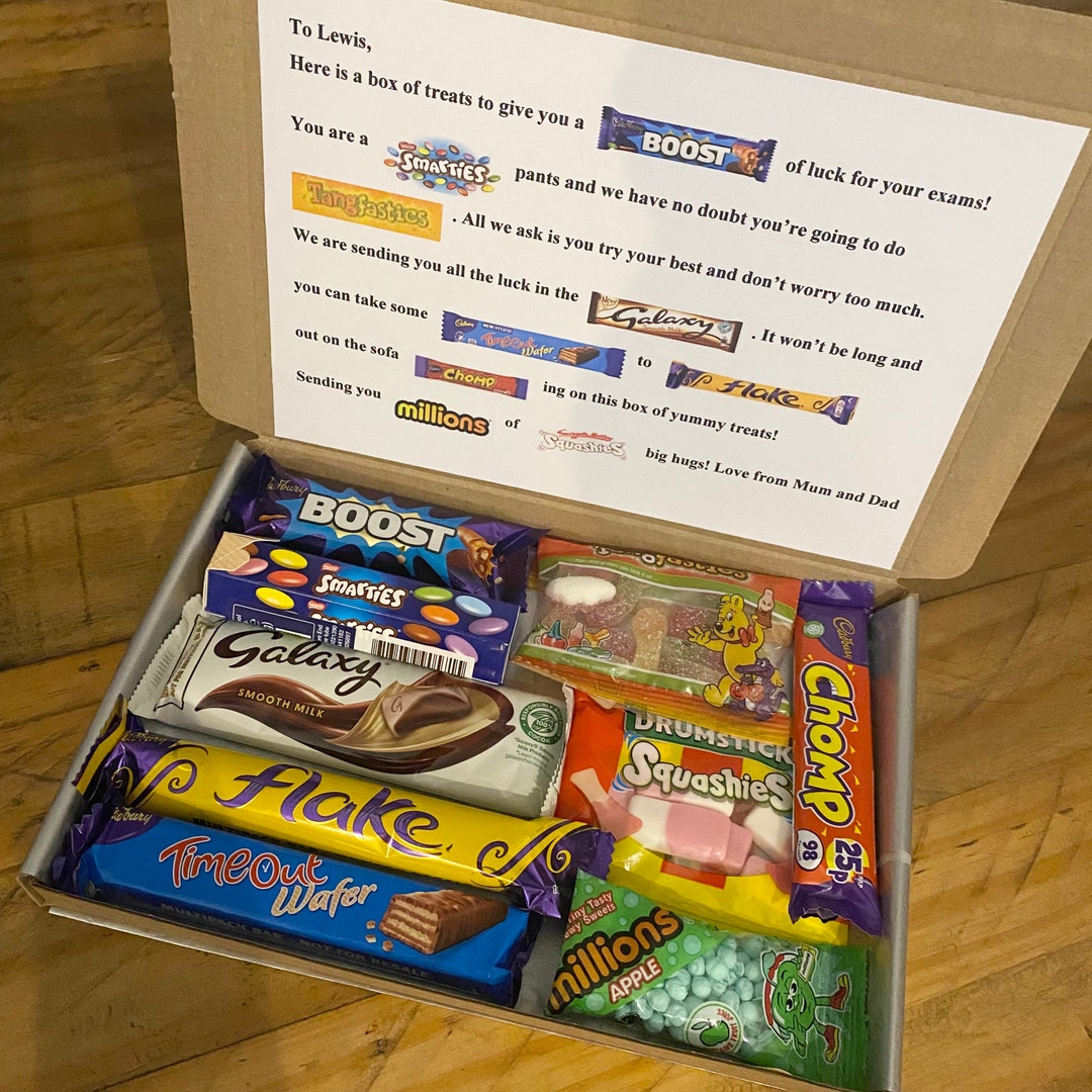 Good Luck Exam Treat Box Personalised Chocolate & Sweets Gift - Etsy UK