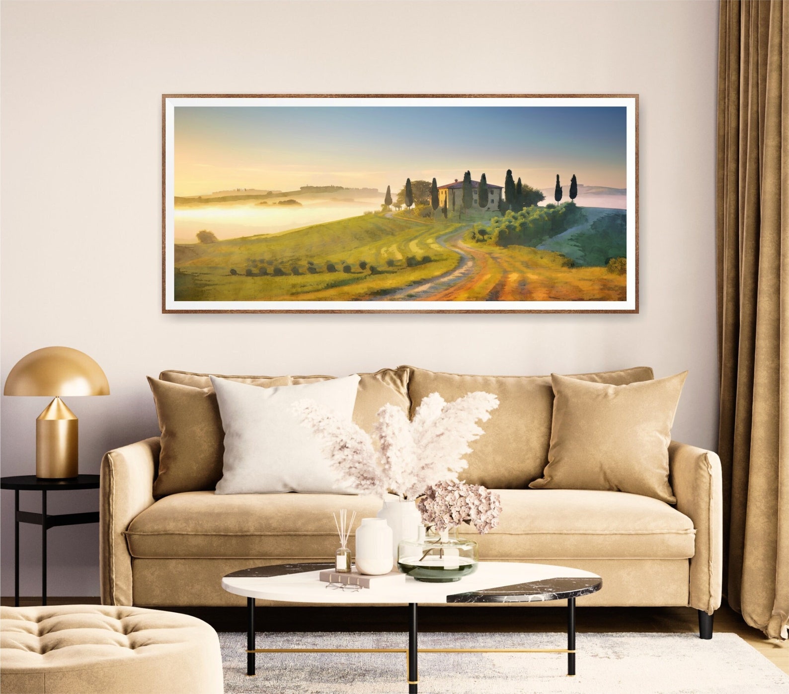 Italy Landscape Horizontal Watercolor Art Print / Panoramic Poster or ...