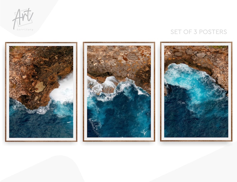 California Teal Coastal Beach Wall Art Poster Prints Set of - Etsy