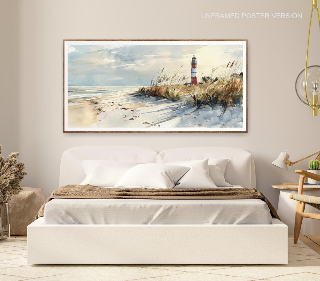 Lighthouse Beach Landscape Art Print: Coastal Wall Decor - Etsy