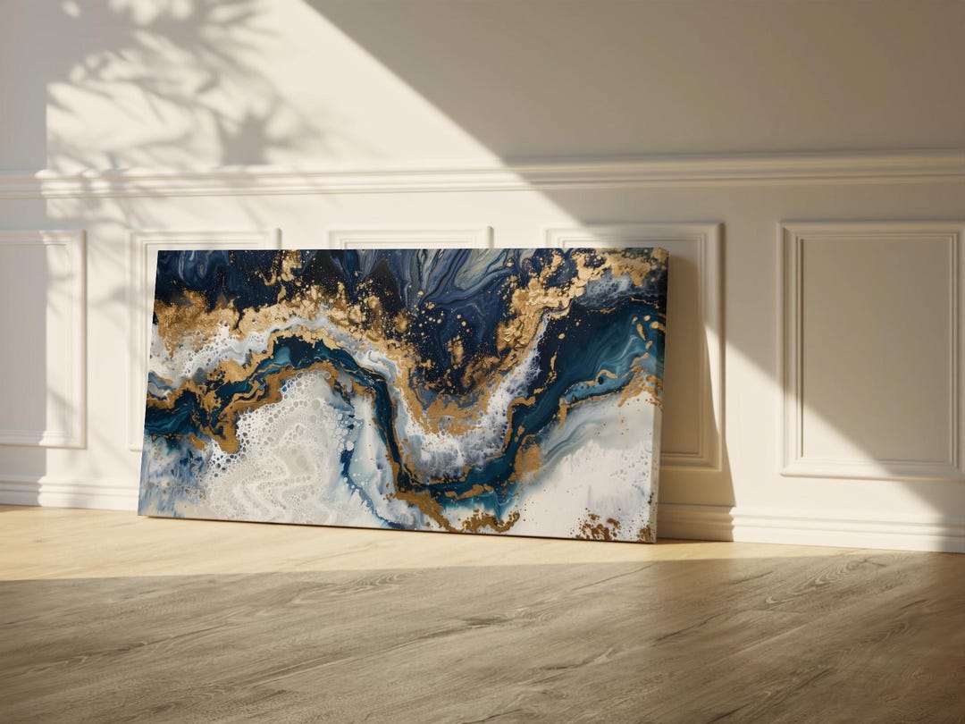 Abstract Blue and Gold Geode Poster, Marble Print, Horizontal Wall Art ...