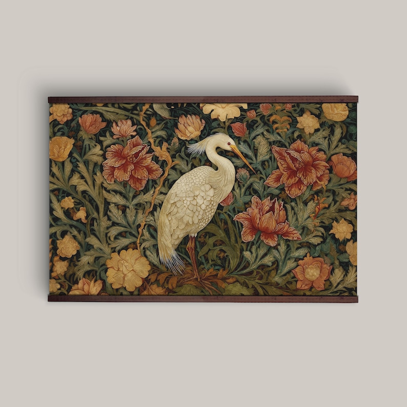 William Morris Heron Tapestry: Vintage Floral Canvas Wall Hanging - Etsy
