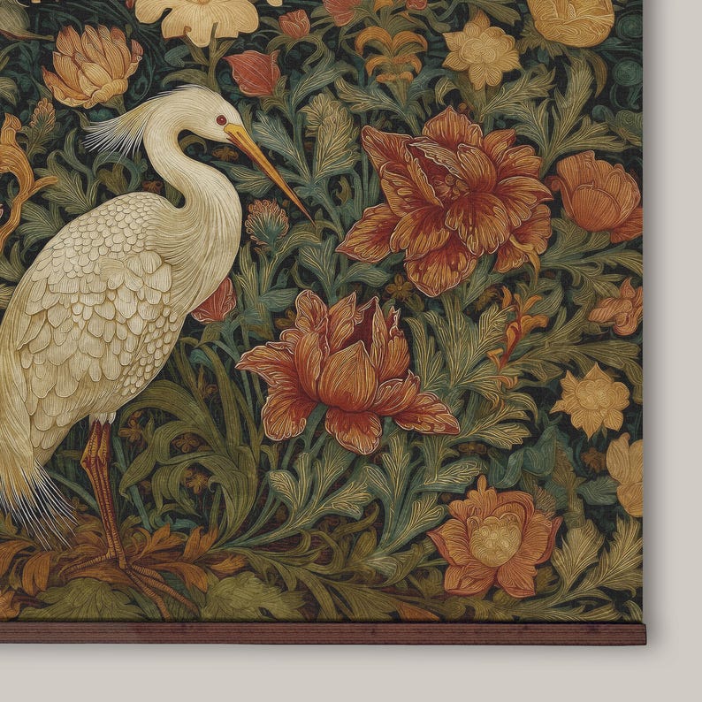William Morris Heron Tapestry: Vintage Floral Canvas Wall Hanging - Etsy