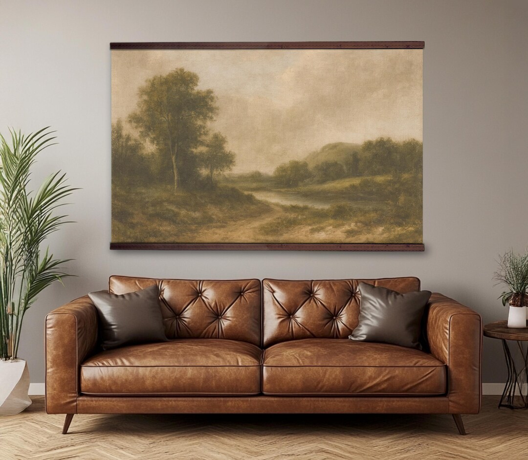 Vintage Landscape Wall Art – Rustic Countryside Canvas Print, Neutral ...