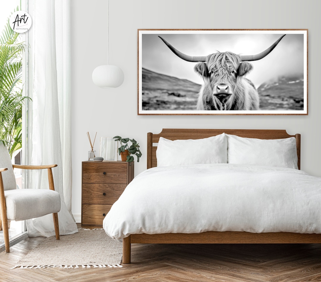 Highland Cow Canvas Print: Black and White Farmhouse Wall Art - Etsy