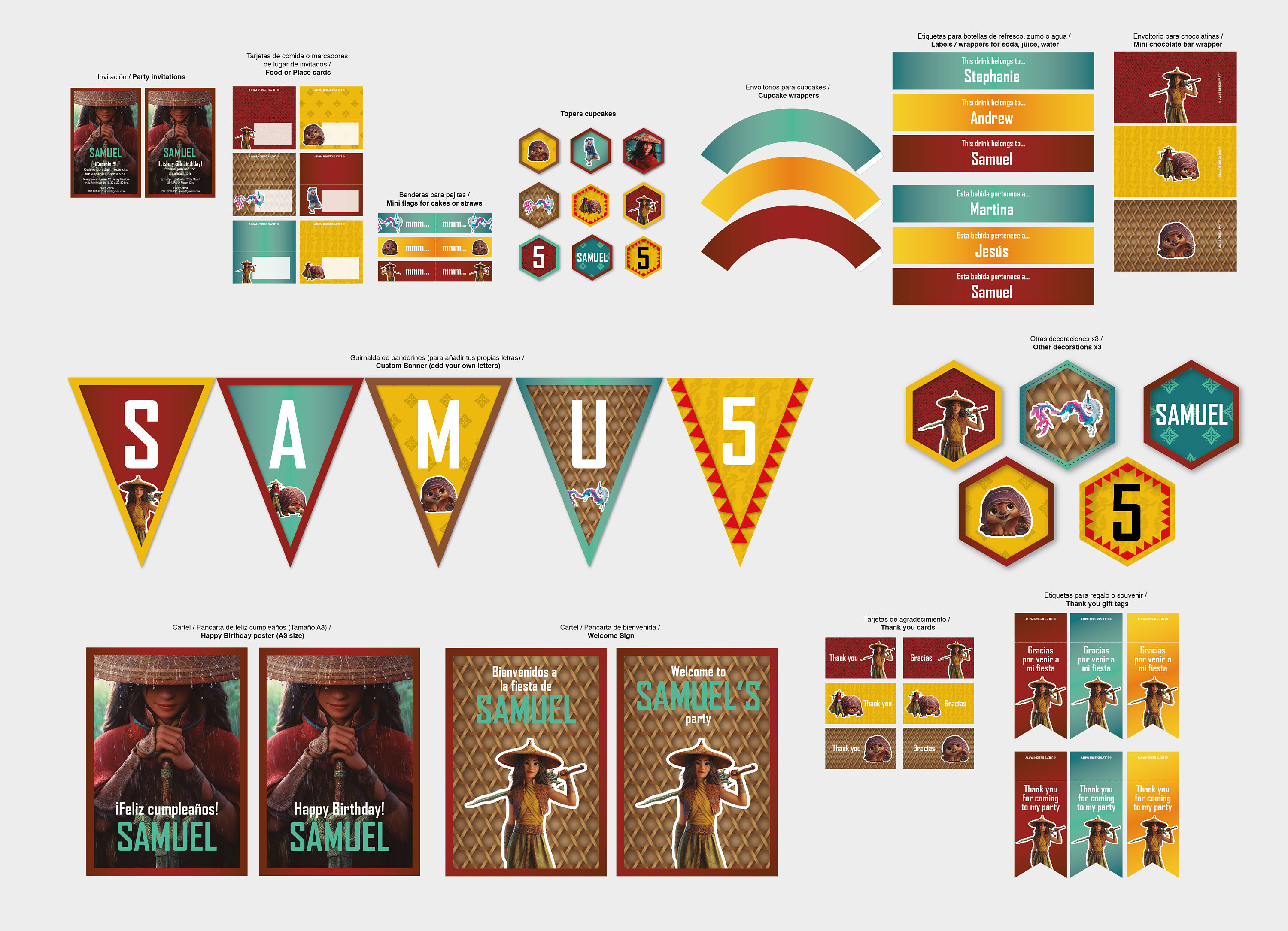 Fiesta Temática Raya Y El último Dragón. Editables En Español E Inglés ...