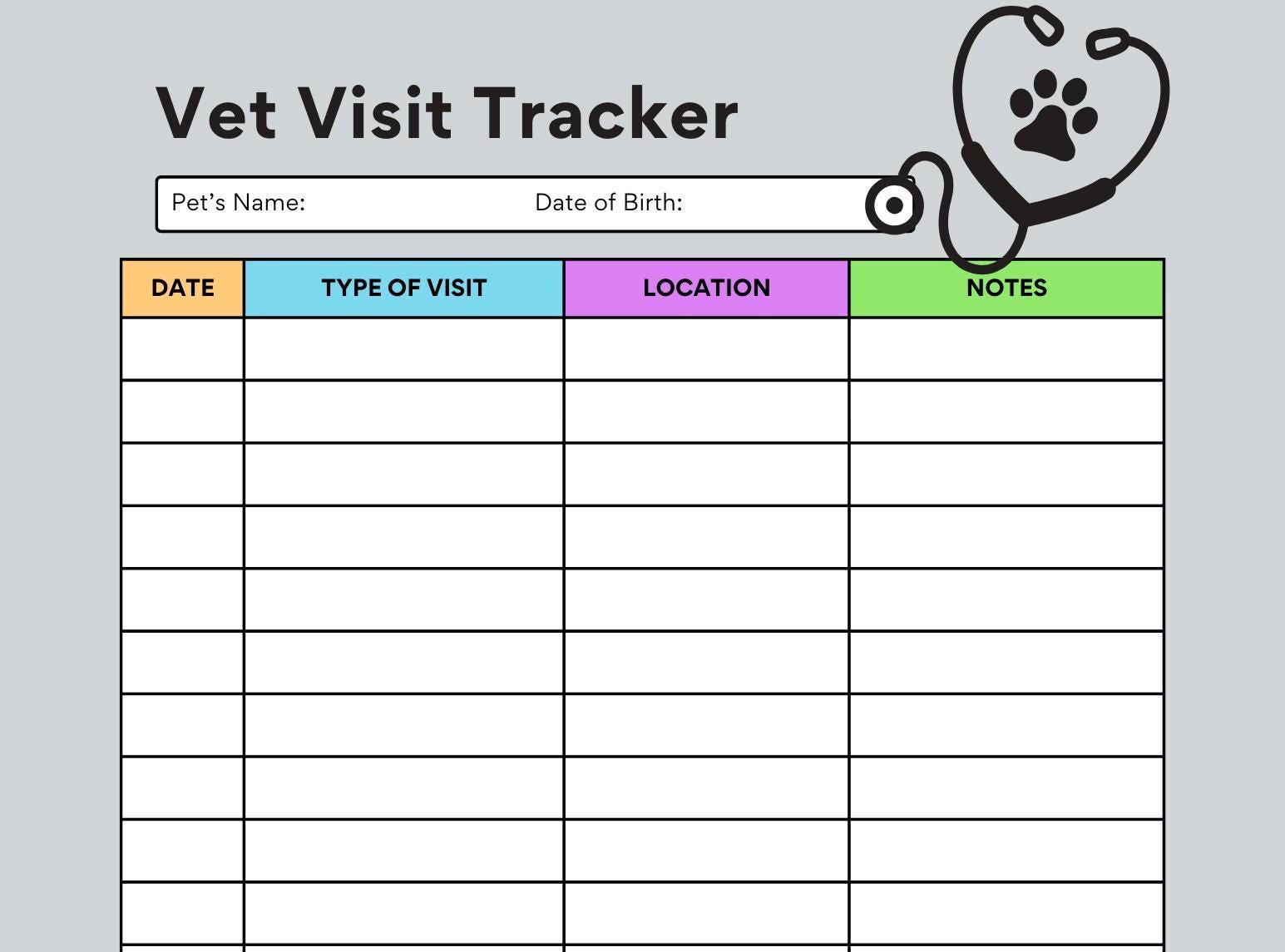 Digital Download Pet Care | Printable for Vet Appointment Log | Health ...
