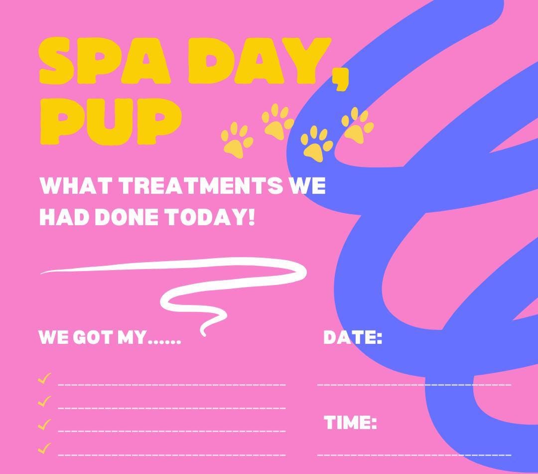Digital Download Pet Care | Printable Template Spa Day, Pup | Grooming ...