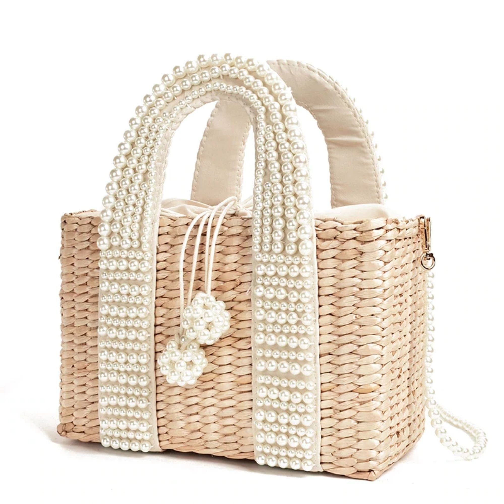 Embellished Pearl Tote Bag Pearls Basket Weave Handbag Beaded - Etsy