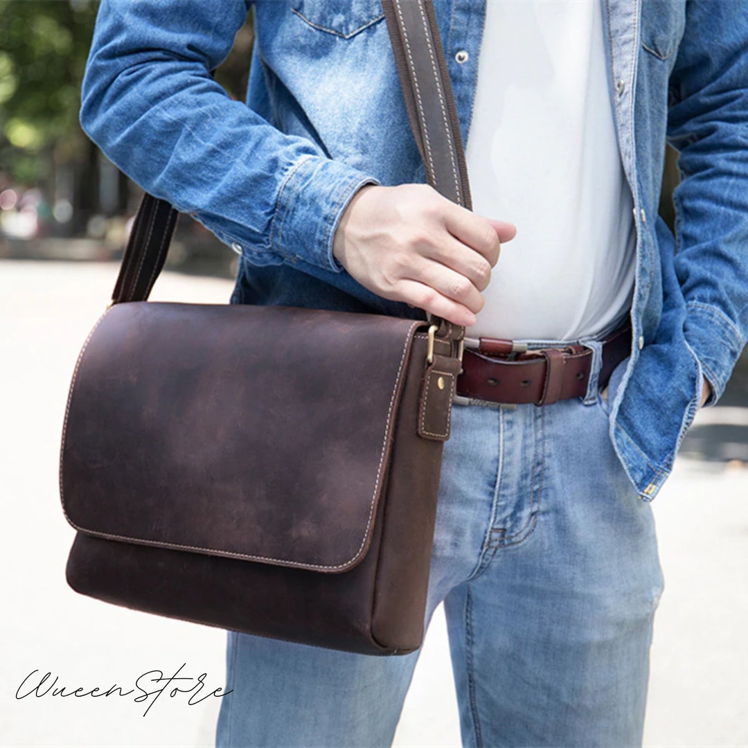 Crossbody Shoulder Bag Genuine Leather Ipad/tablet Vintage Handmade ...