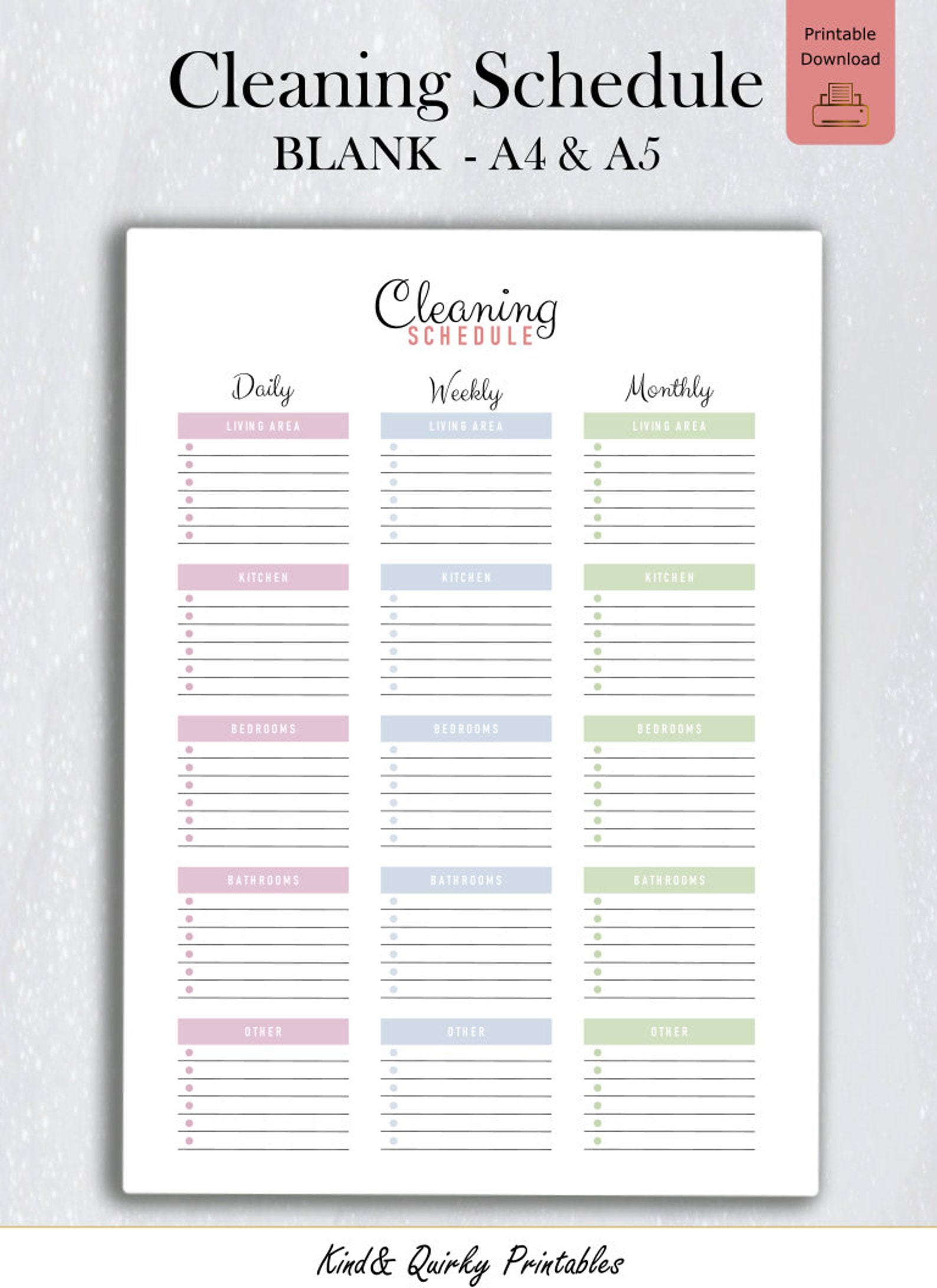 Printable Cleaning Schedule.blank & Detailed. Editable PDF. | Etsy