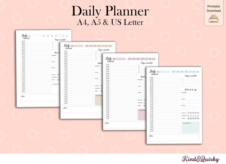 Printable Planner. Daily Planner. A4. A5. US Letter. PDF. - Etsy