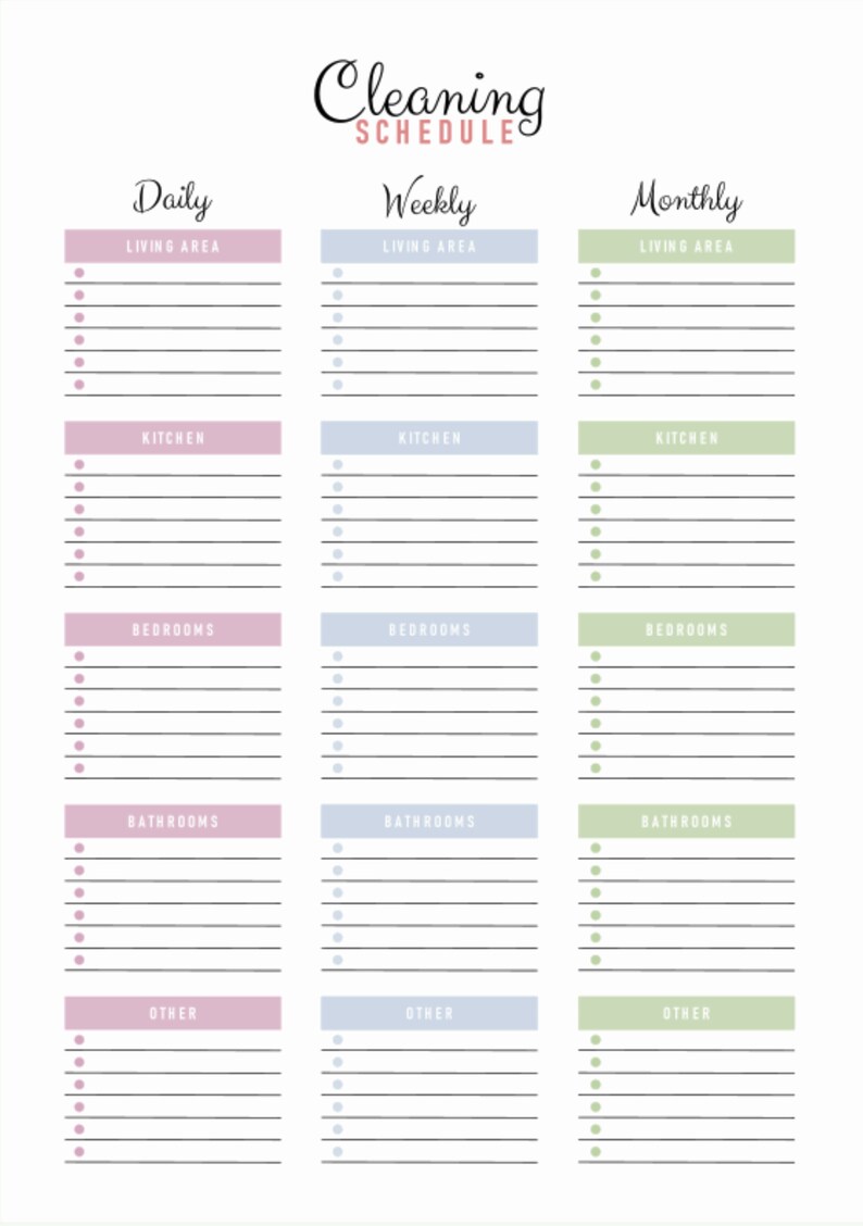 Printable Cleaning Schedule.blank & Detailed. Editable PDF. | Etsy