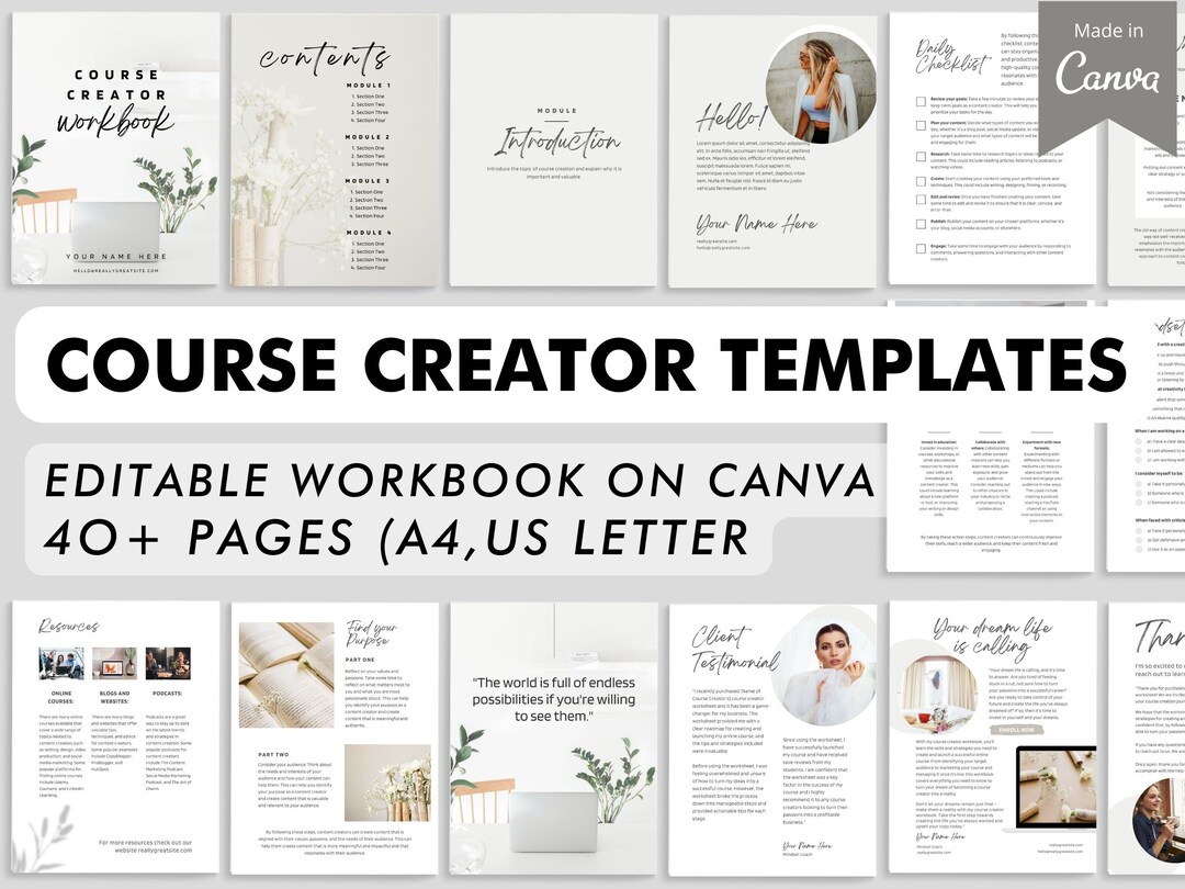Course Creator Workbook Template, Canva Workbook, 40+ Pages (A4/US ...