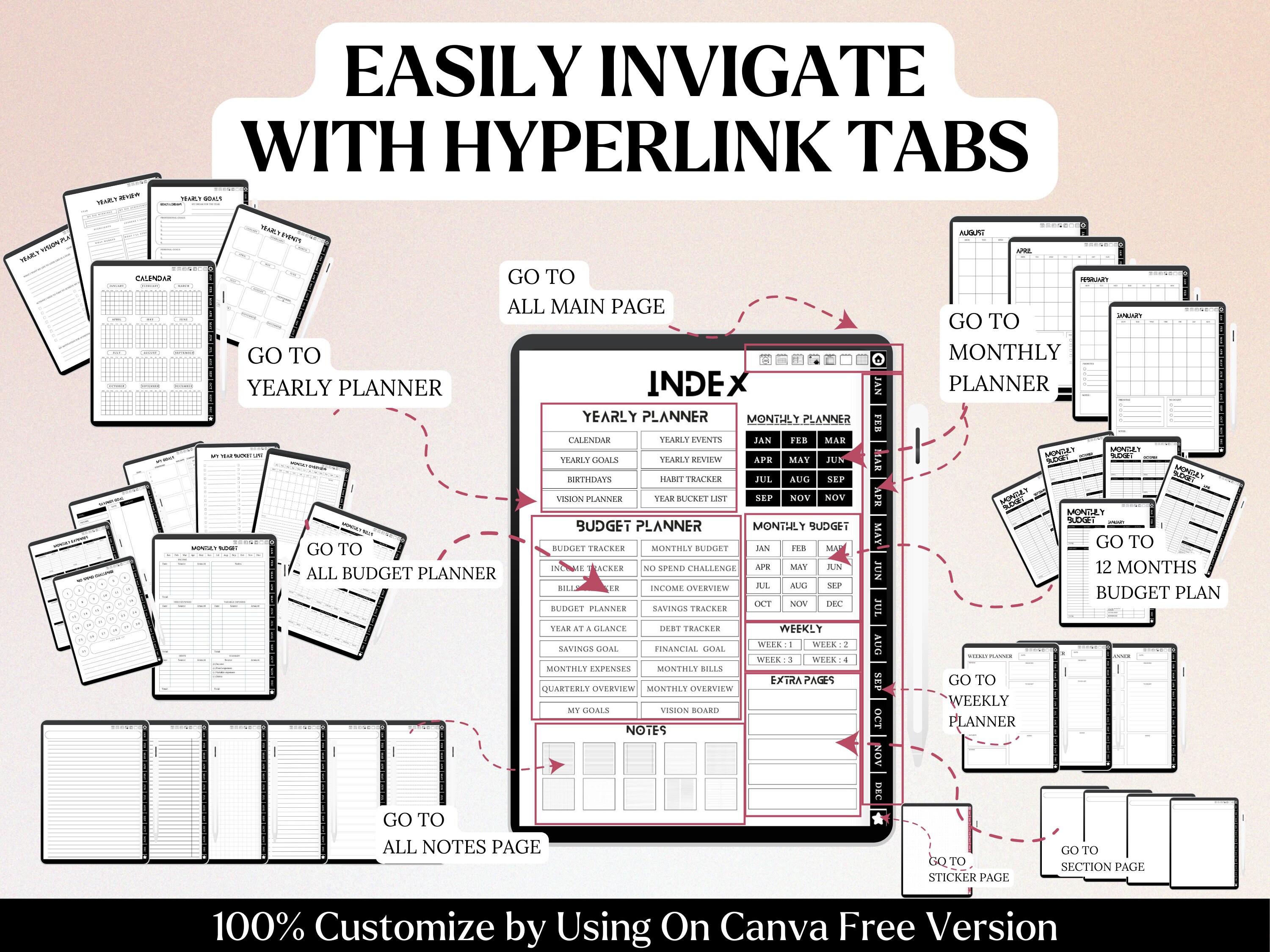 Editable Digital Planner / Budget Planner Template on Canva Free ...