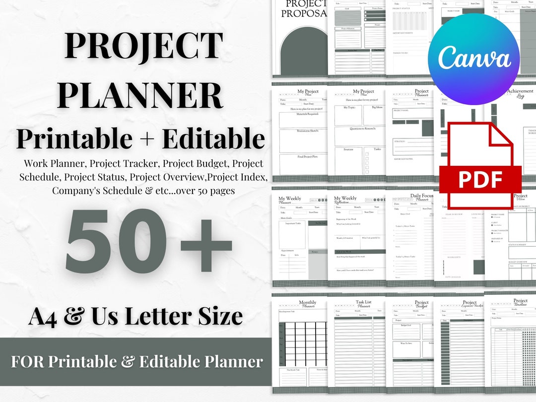 Project Planner Printable & Editable Project Planner, Editable Canva ...