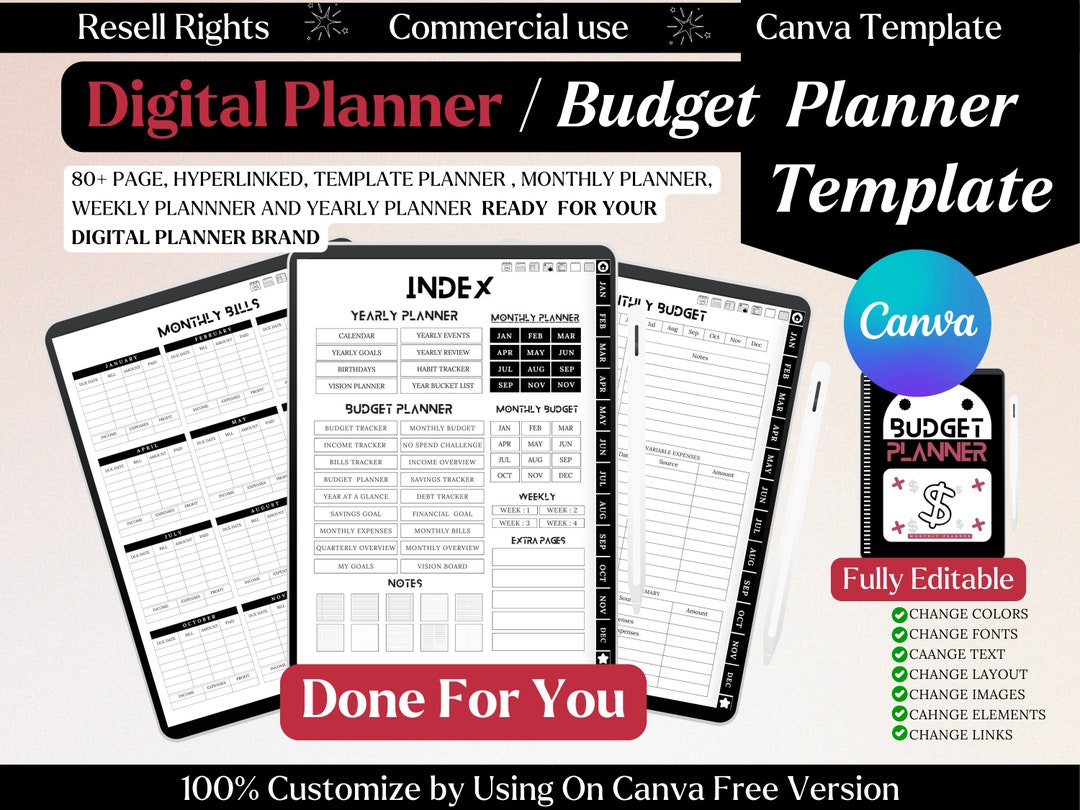 Editable Digital Planner / Budget Planner Template on Canva Free ...
