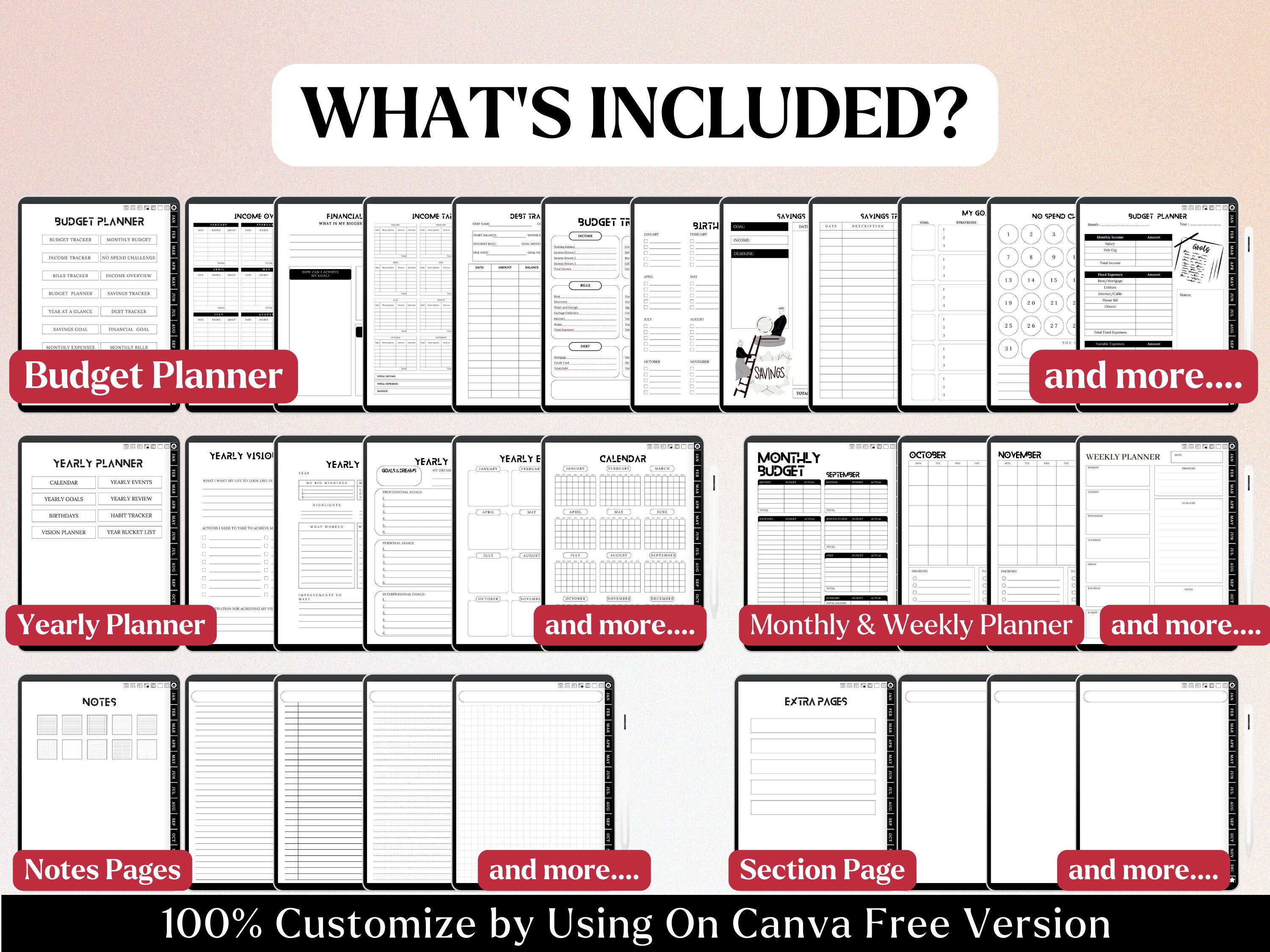 Editable Digital Planner / Budget Planner Template on Canva Free ...
