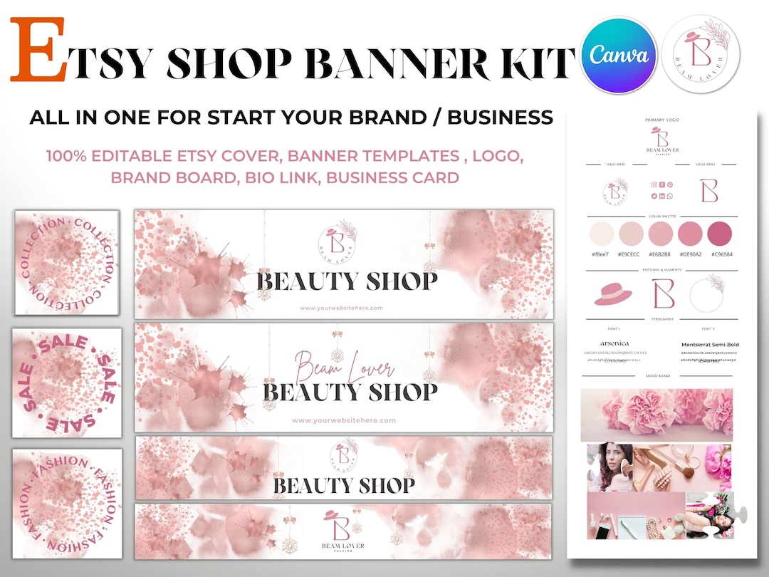 Etsy Shop Banner Kit, Branding Kit 100% Editable Templates in Canva ...