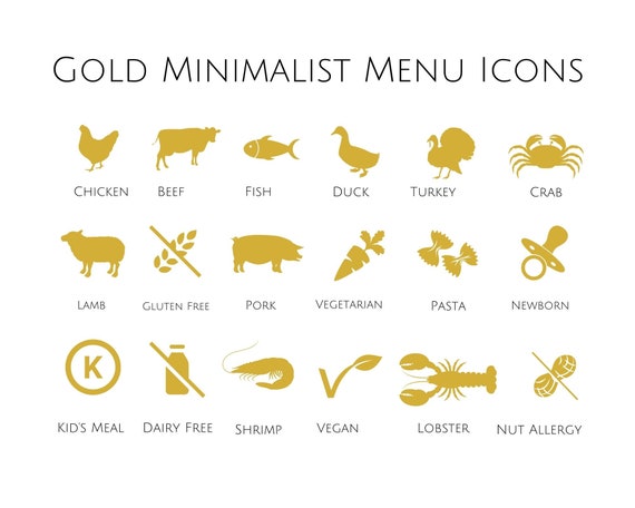 Gold Minimalist Menu Choice Icons Download PNG SVG JPG - Etsy