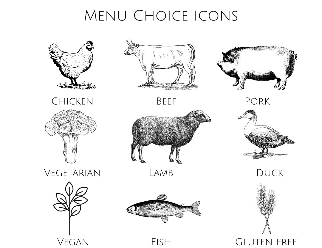 Wedding Menu Choice Icons: Chicken, Beef, Vegan (digital Download) - Etsy