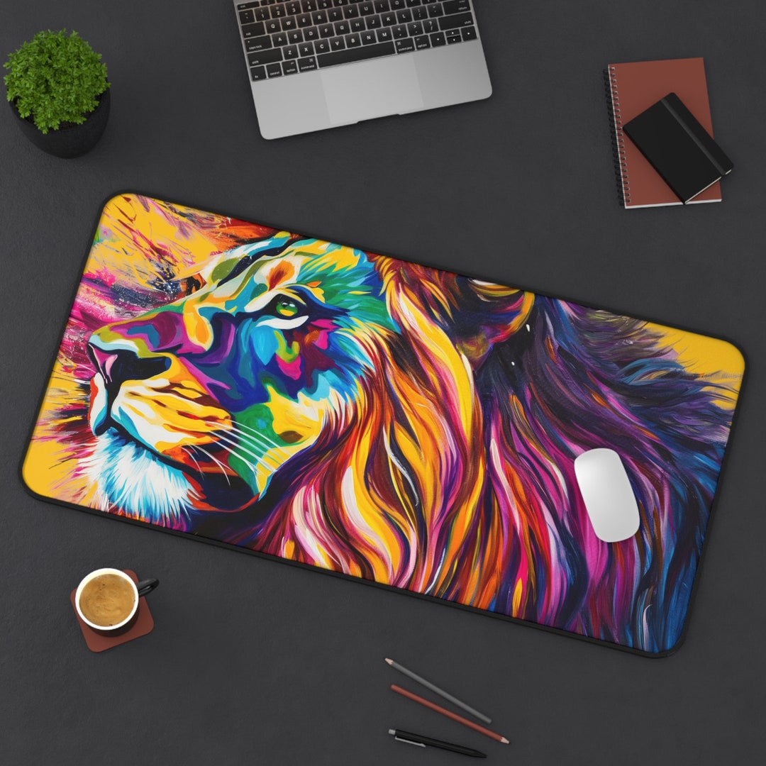 Colorful Lion Desk Mat, Animal Desk Mat, Lioncore Mouse Pad, Colorful ...