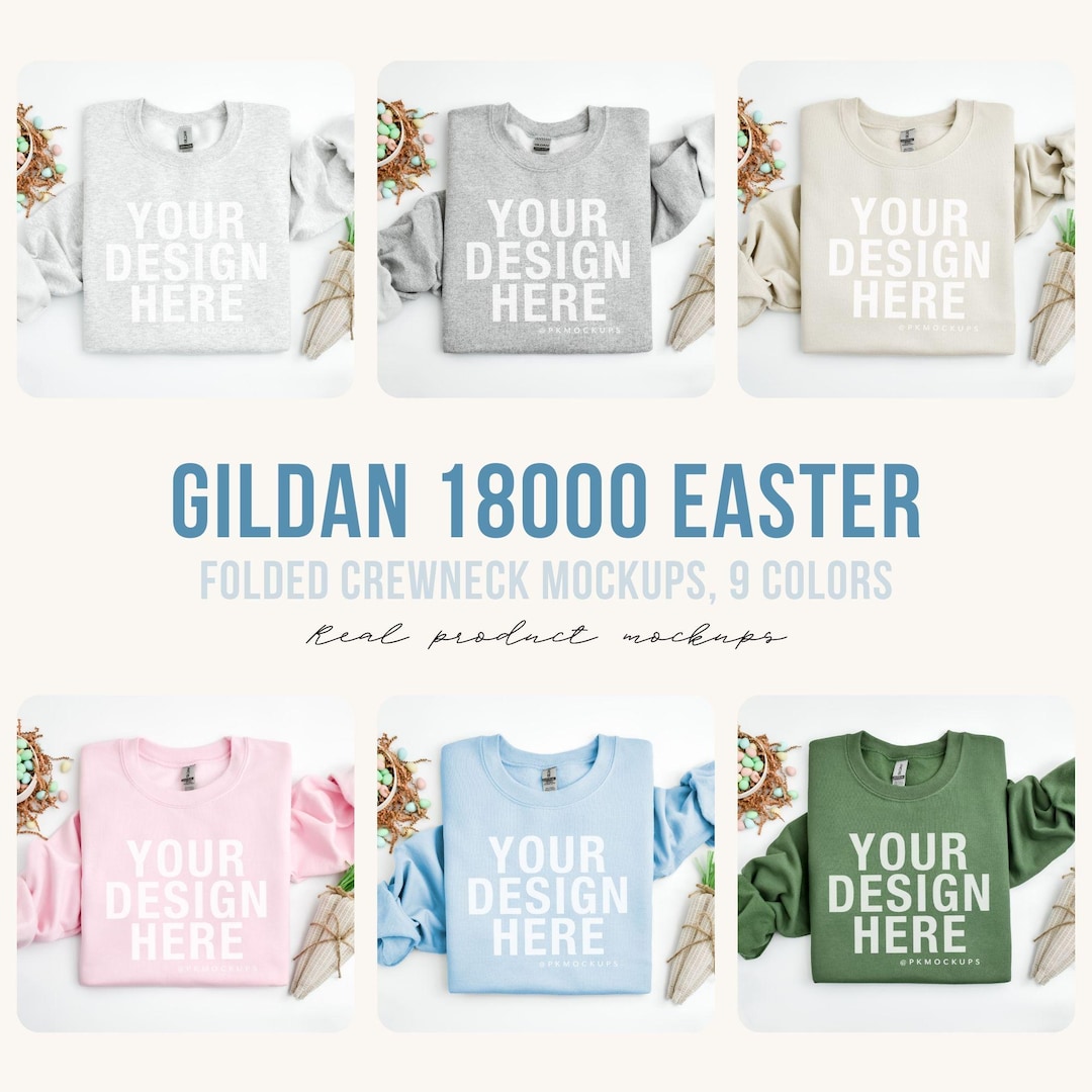 Gildan 18000 Mockup Bundle Easter Mock up Spring Flatlay Folded Mock ...