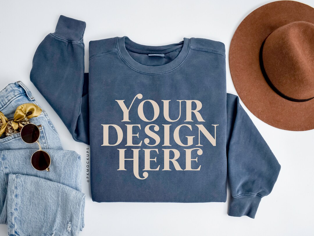 Comfort Colors 1566 Mockup, Denim C1566 Flatlay Mock Up, Folded Flat ...