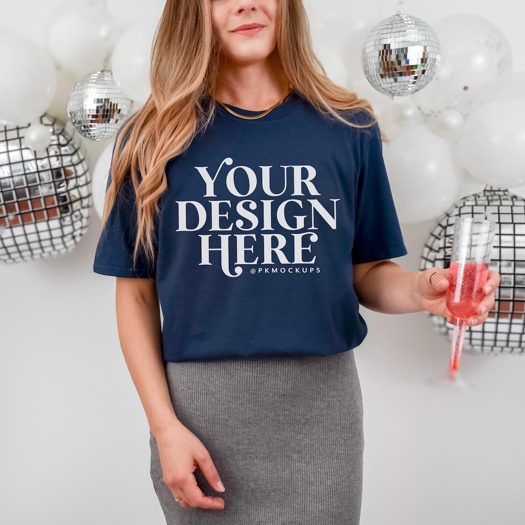Gildan 64000 Navy Mock up New Years Eve Party Softstyle Mockup Simple ...