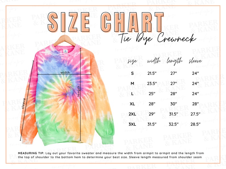 Colortone 8100 Size Chart, Eternity Tie Dye Sweater Measurements Mock ...