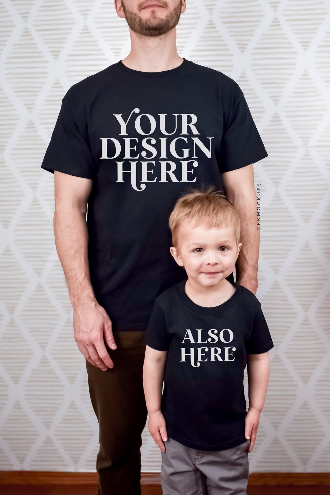 Gildan 5000 Mens Mockup and Toddler 5100P Fathers Day Mock-up Back of ...