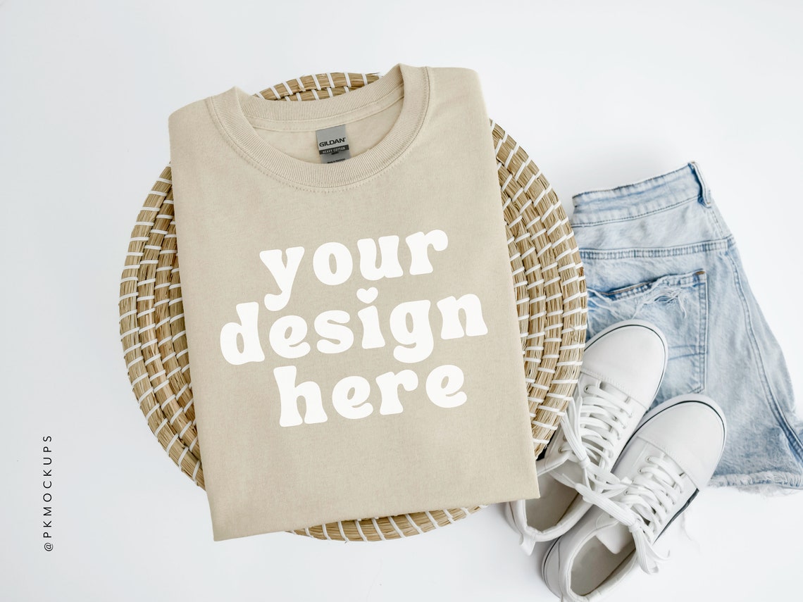 Gildan 5000 Mock Up, Sand Heavy Weight T-shirt Mockup, Gildan Mock ...