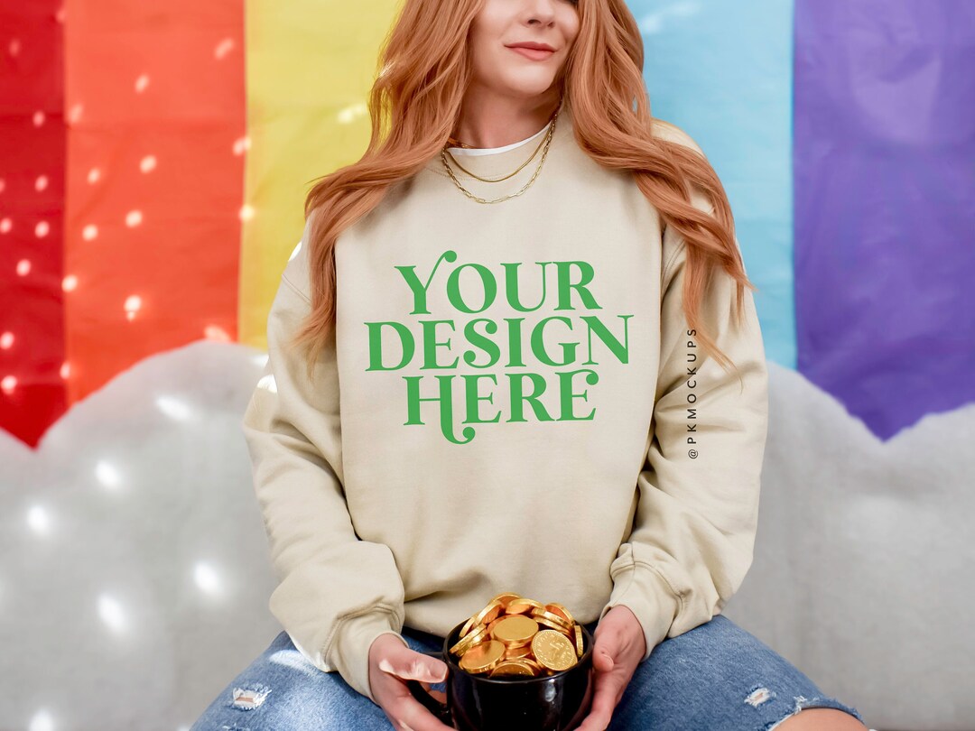 Gildan 18000 Sand Mockup, St. Patricks Day Sweatshirt Mock Up, G180 ...