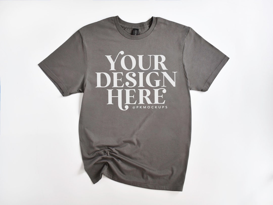 Gildan 64000 Mockup Charcoal Grey Softstyle Tee Mock up for POD Simple ...
