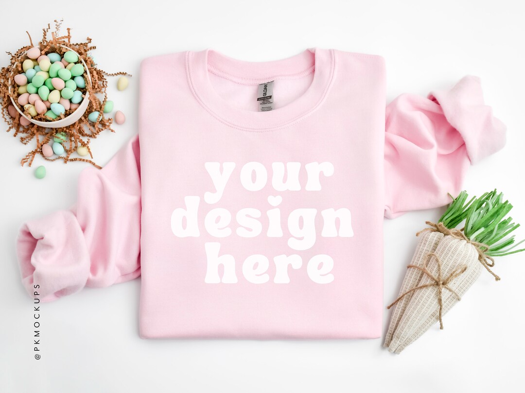 Gildan 18000 Light Pink Mock Up, Easter Sweater Mockup, Spring Crewneck ...