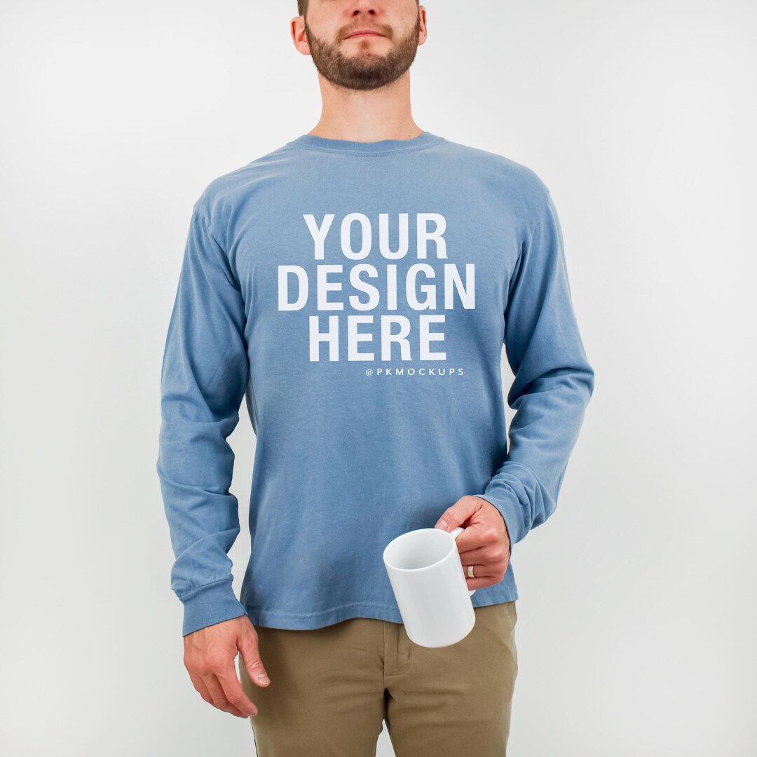 Mens Comfort Colors 6014 Blue Jean Mock up C6014 Long Sleeve Tshirt ...