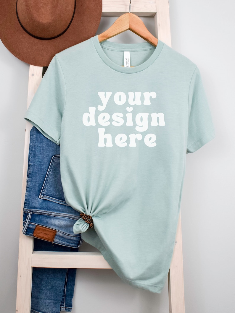 Bella Canvas Heather Dusty Blue Mock Up Lifestyle BC 3001 - Etsy