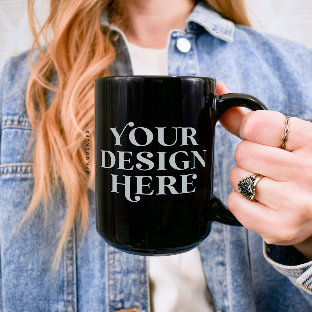 Mug Mock up Black 15oz Real Person Coffee Cup Mock Summer Vibes Mug ...